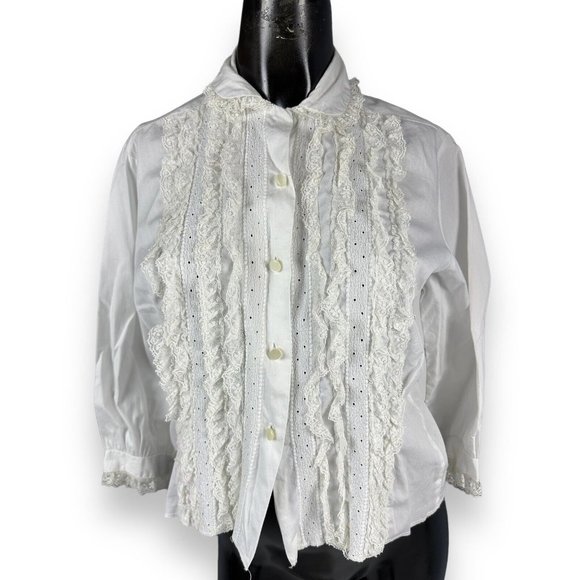 Unbranded | Tops | Vtg Ilgwu Ivory Ruffle Top Blouse Sheer High Neck ...
